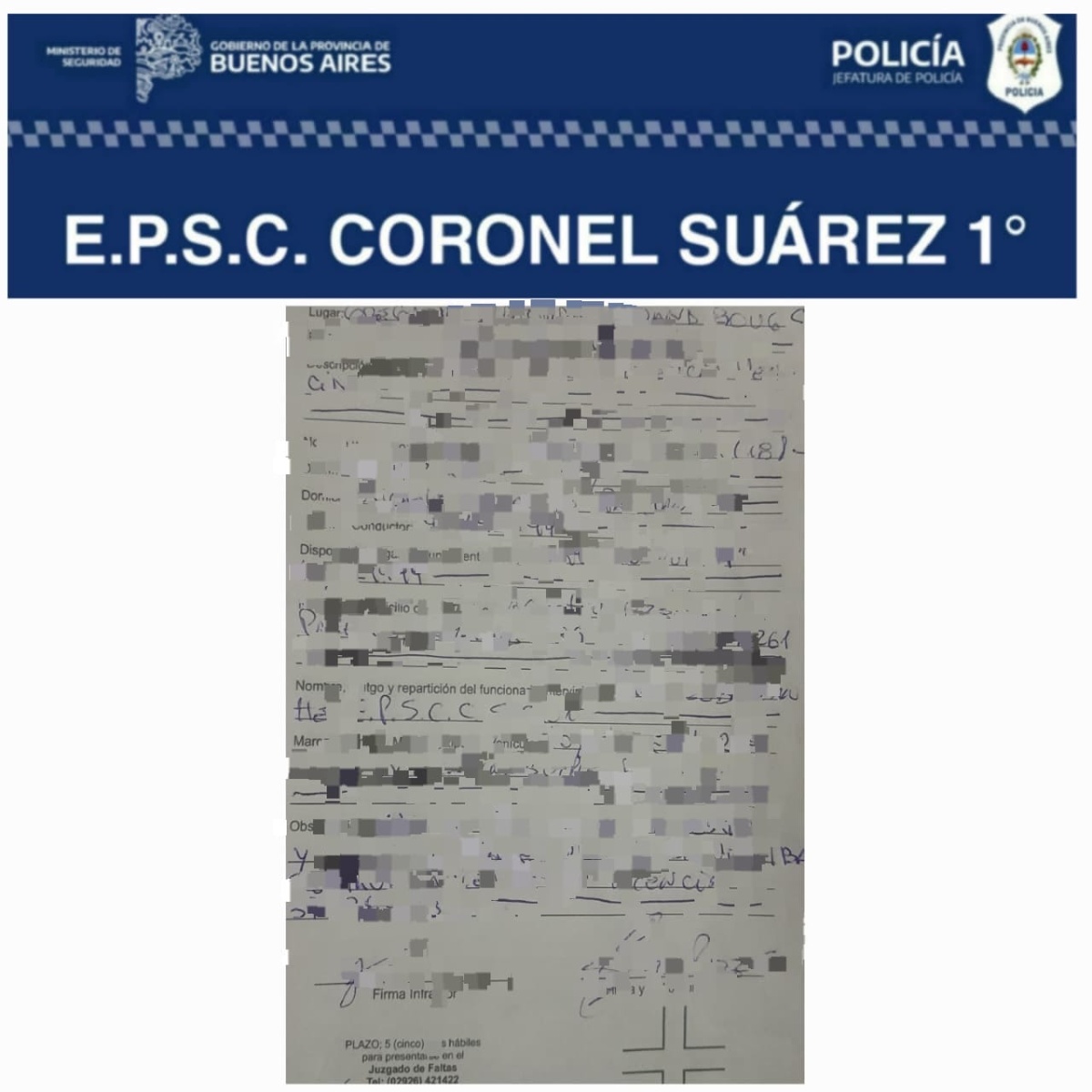 Parte de prensa de la Policía de Seguridad Comunal, informe sobre los ...