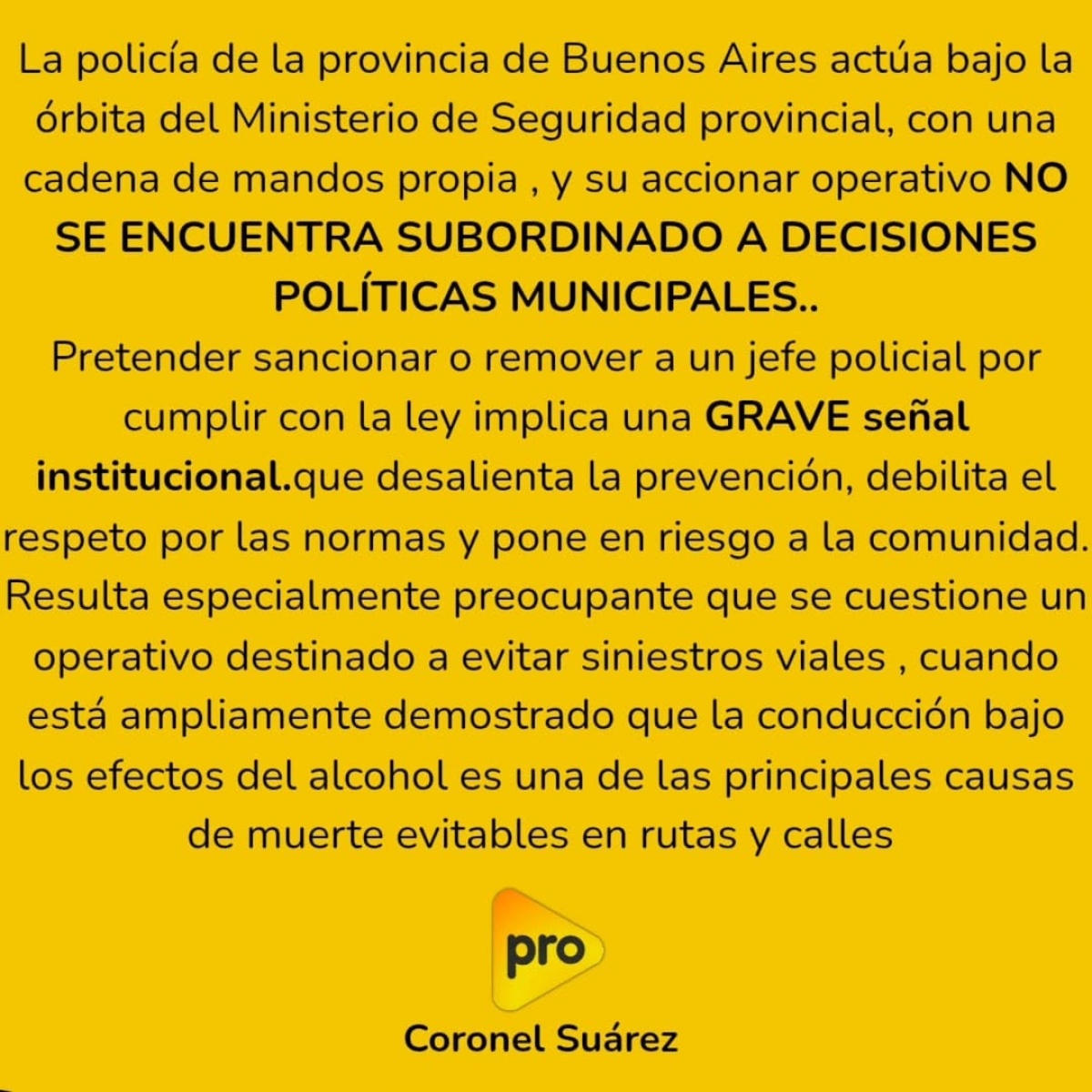 Comunicado del PRO Coronel Suárez por hechos de público conocimiento ...