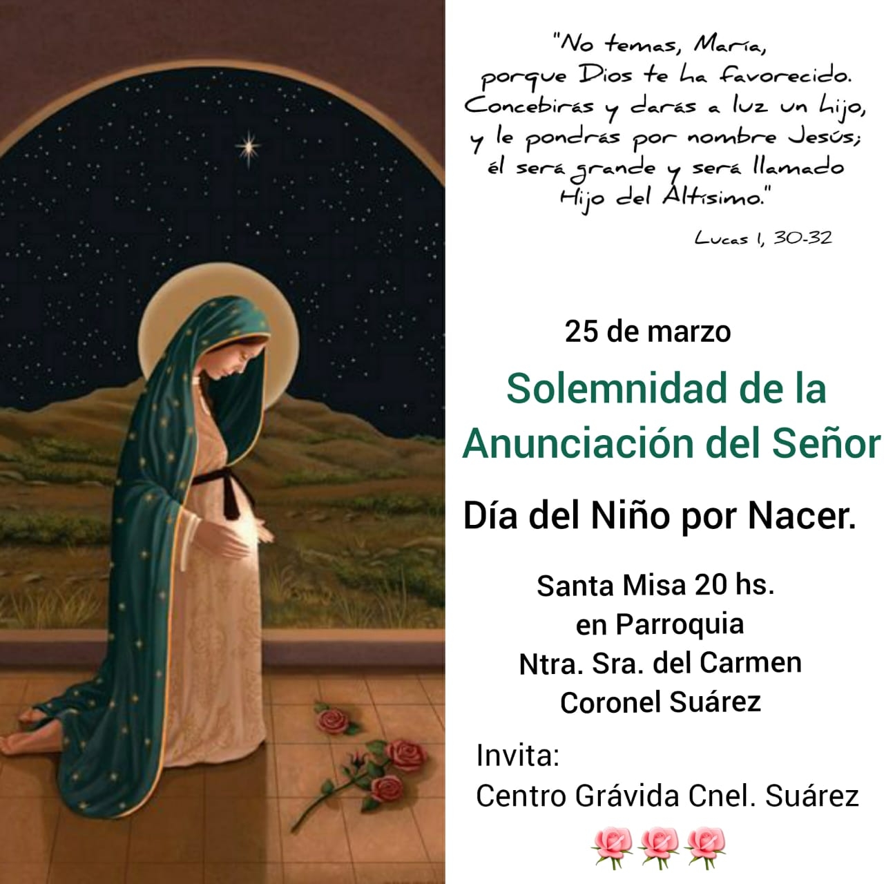 El lunes 25 de marzo es la Solemnidad de la Anunciación del Señor y ...