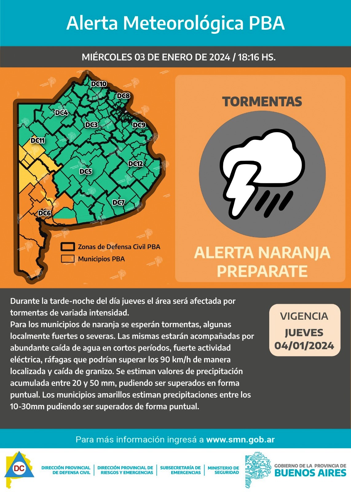 Pronóstico de alerta naranja para este jueves en Suárez, emitido por ...
