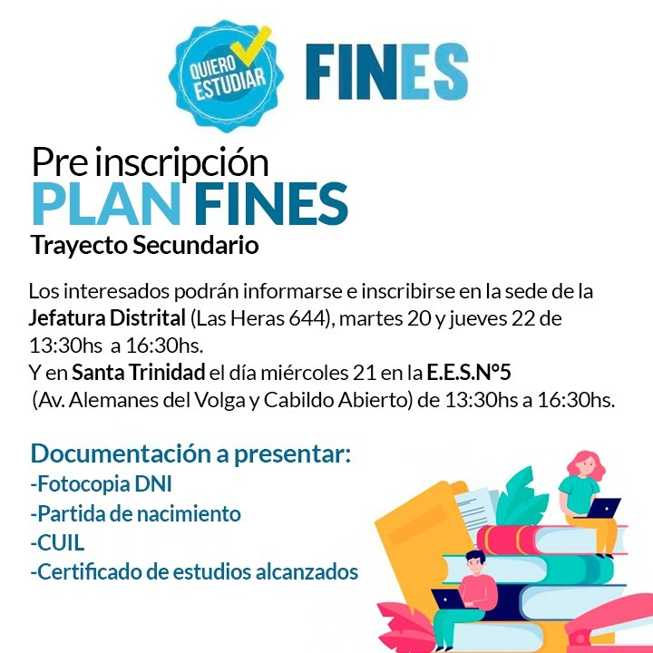 Se encuentra abierta la preinscripción al Plan FinEs Trayecto Secundario