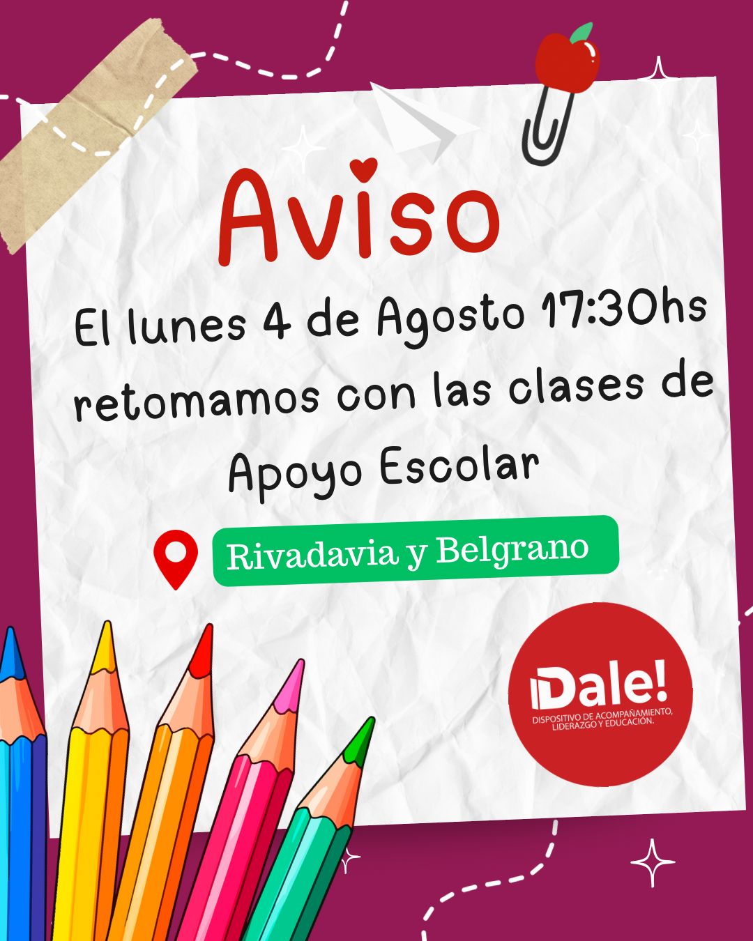 Vuelven las clases de Apoyo Escolar en Coronel Suárez con el Programa DALE!